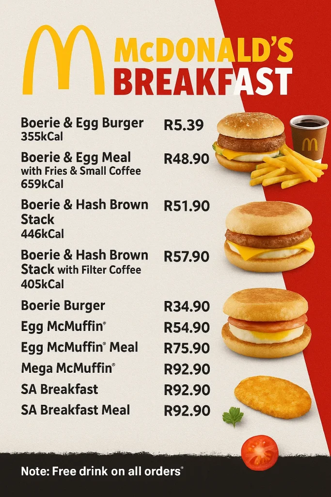 McDonald’s Breakfast Menu with Prices South Africa 2026